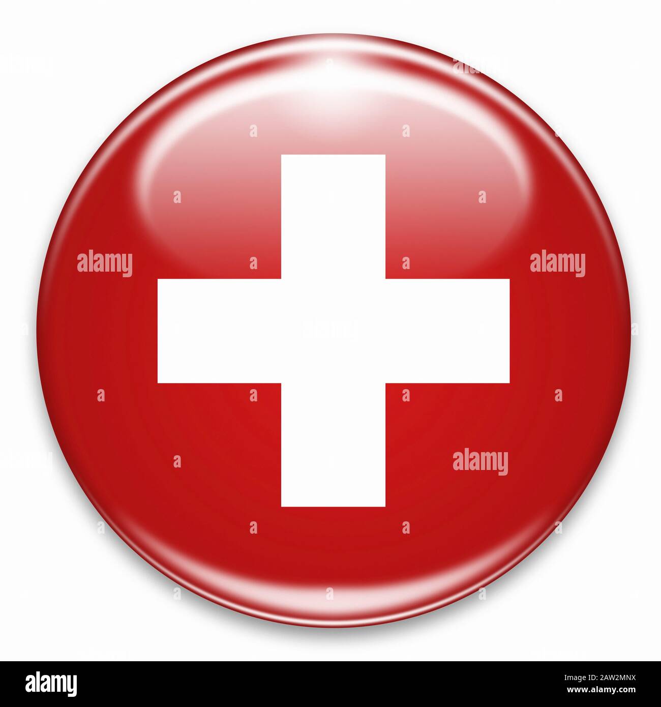 swiss flag button isolated on white Stock Photo - Alamy