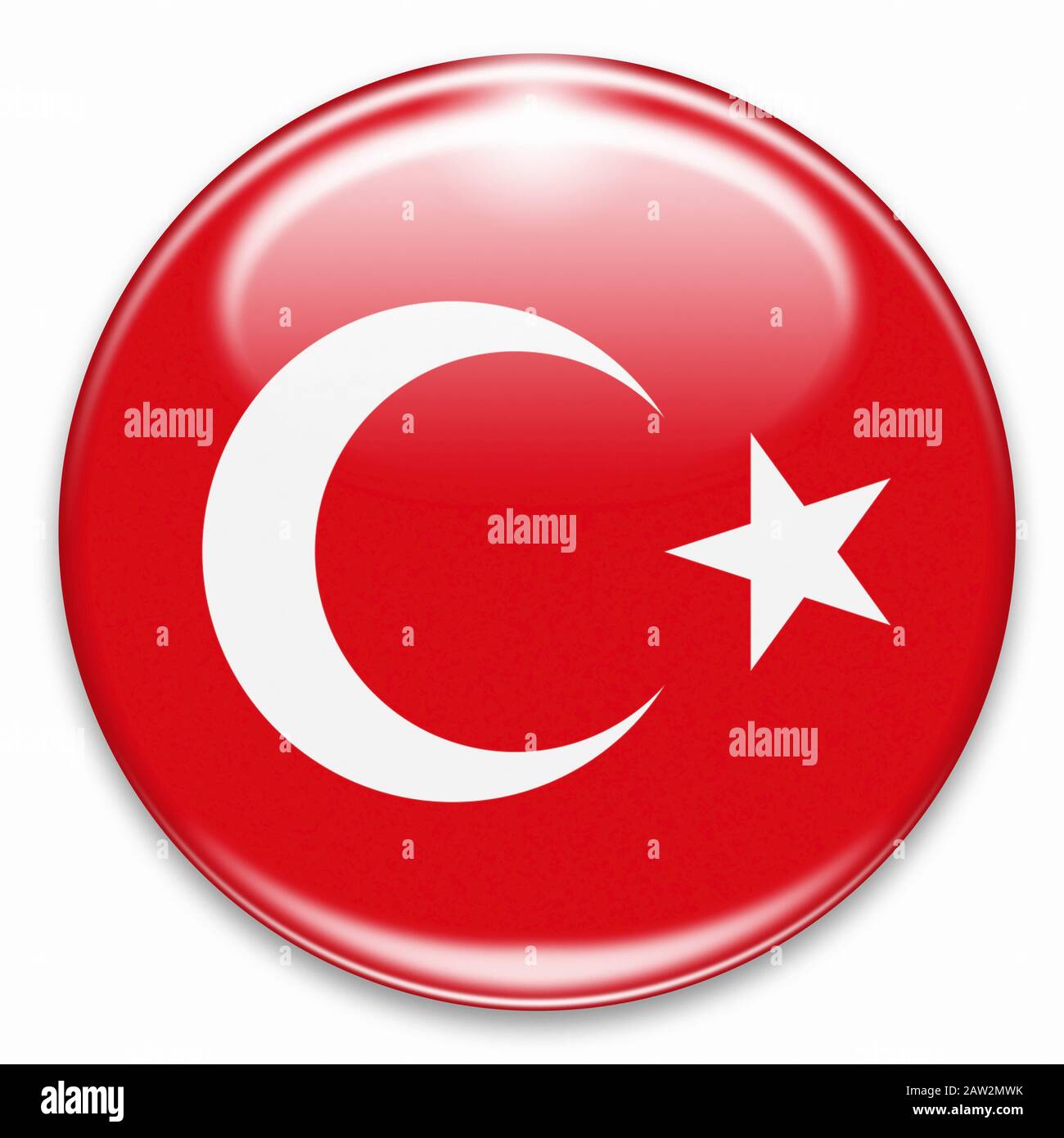 turkish flag button isolated on white Stock Photo - Alamy