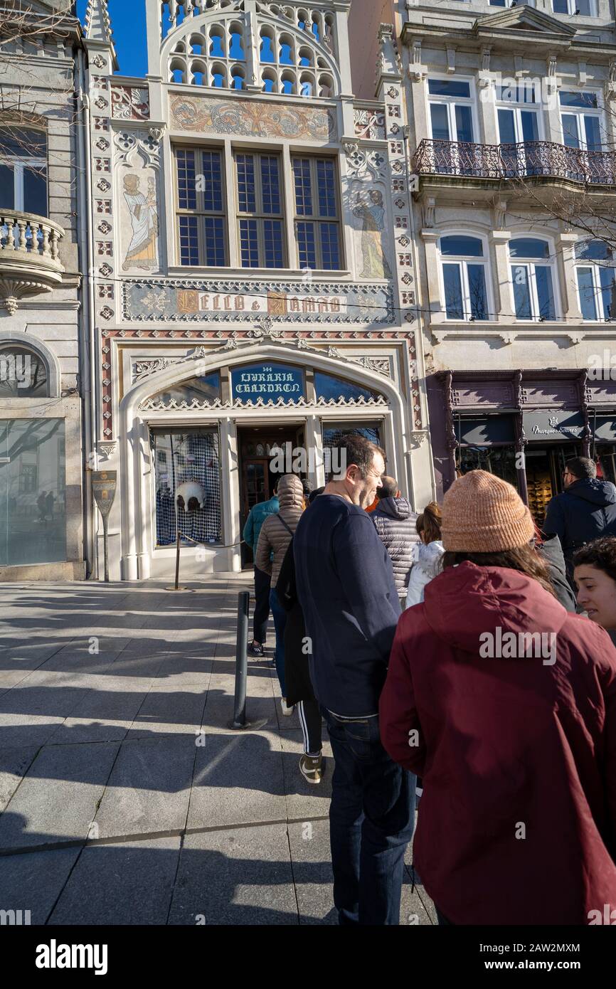 Porto, Portugal - January 20, 2020: Crowds of tourists wait outside in ...