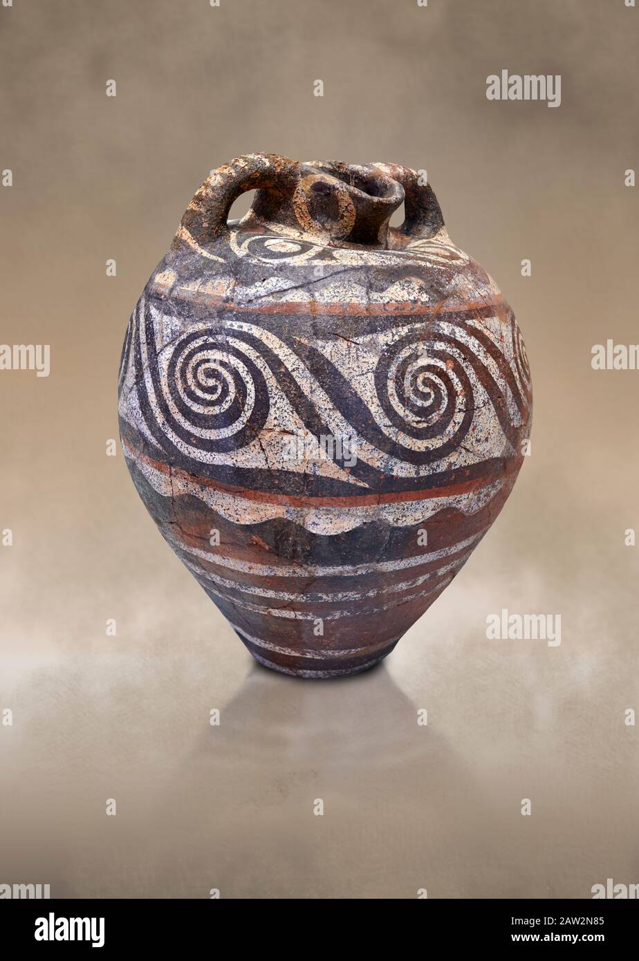 Luxury Minoan Kamares Ware Pseudostomos jug with spout and polychrome ...