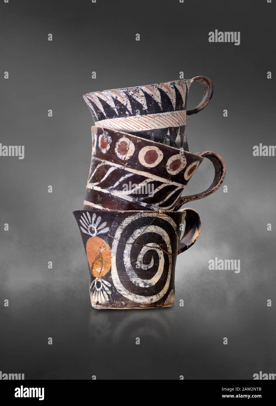 Minoan Kamares "eggshell" ware cups with with polychrome decorations ...