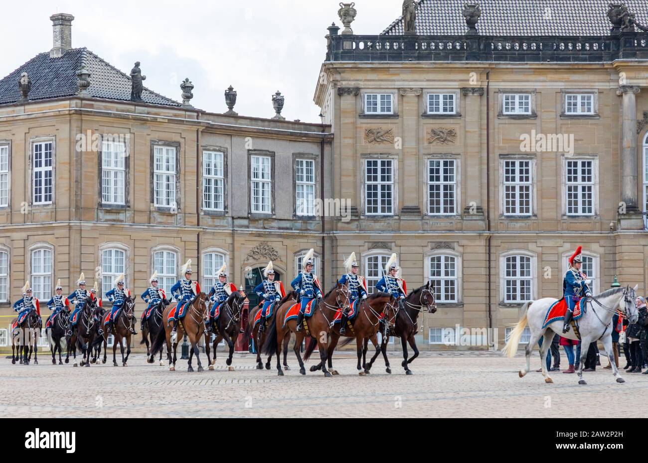 Guards on Horseback, Changing of the Guard, Amalienborg Palace, Copenhagen, Denmark Stock Photo ...