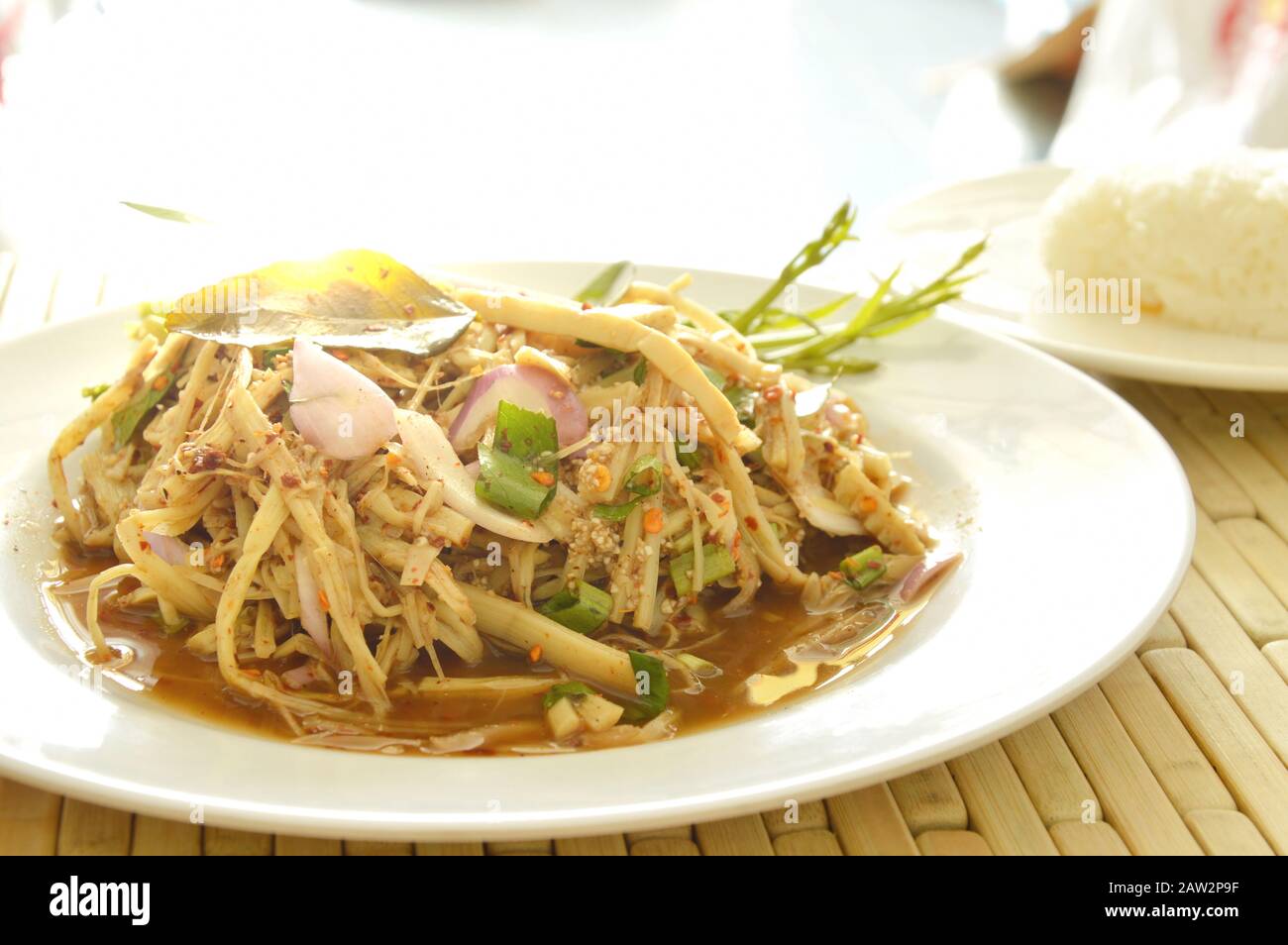 spicy shredded bamboo shoot salad in Thai northeastern style eat with ...