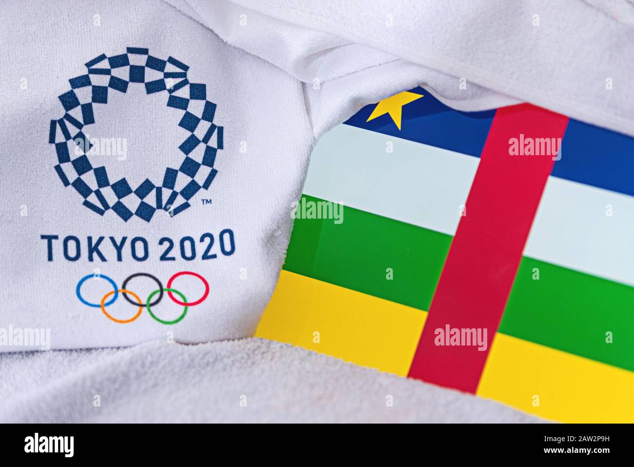 TOKYO, JAPAN, FEBRUARY. 4, 2020: Central African Republic National flag ...