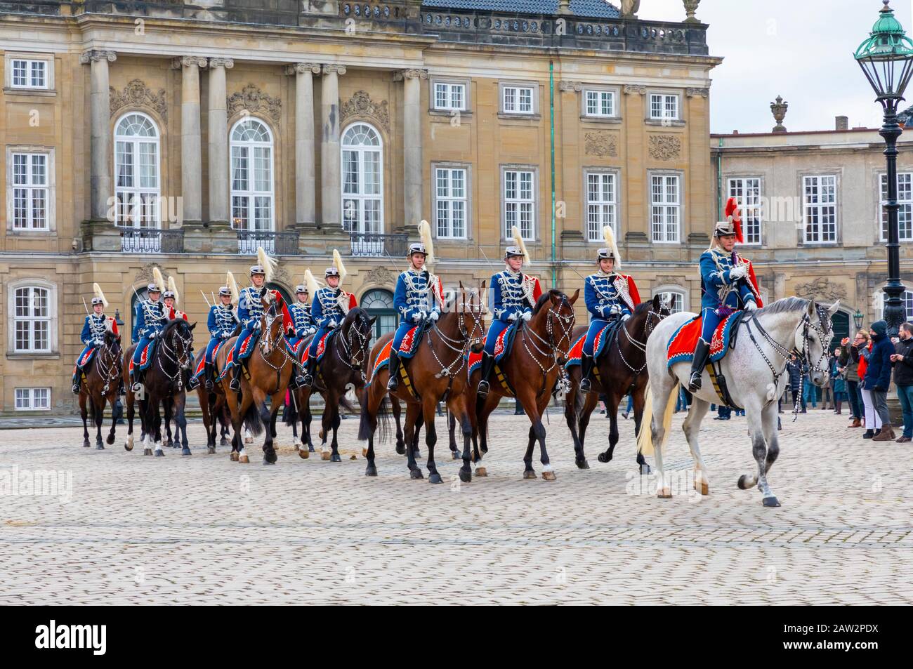Guards on Horseback, Changing of the Guard, Amalienborg Palace, Copenhagen, Denmark Stock Photo ...