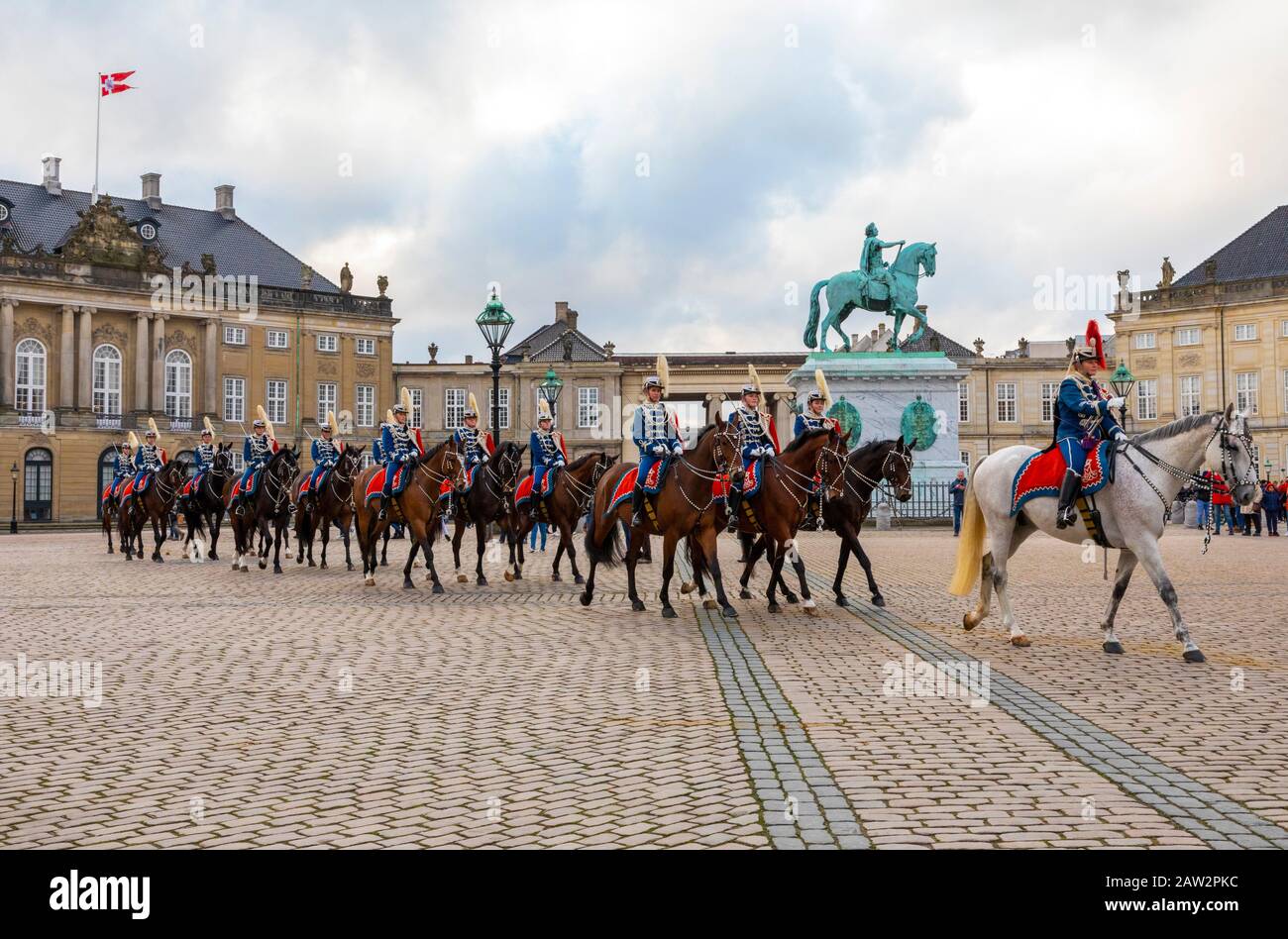 Guards on Horseback, Changing of the Guard, Amalienborg Palace, Copenhagen, Denmark Stock Photo ...