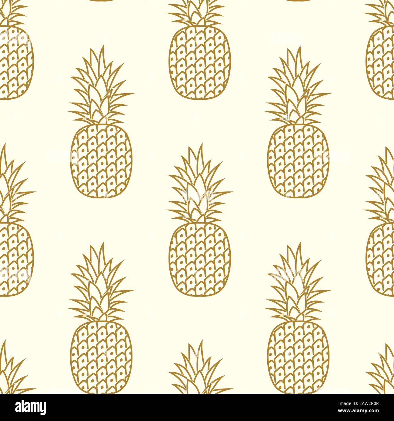 vector seamless golden pineapple pattern. repeating summer background ...
