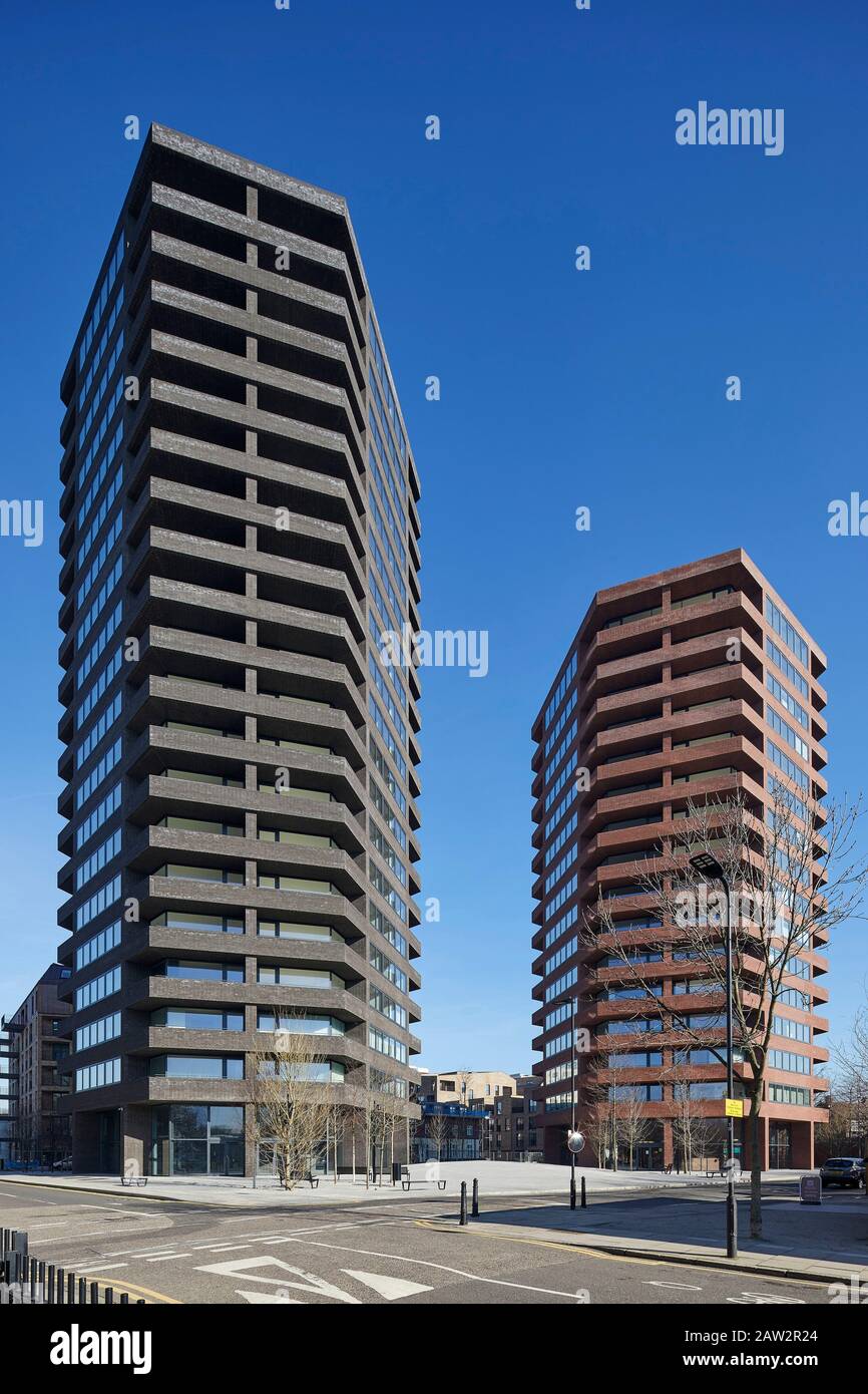 Elevation of hexagonal housing towers. Hoxton Press, London, United ...