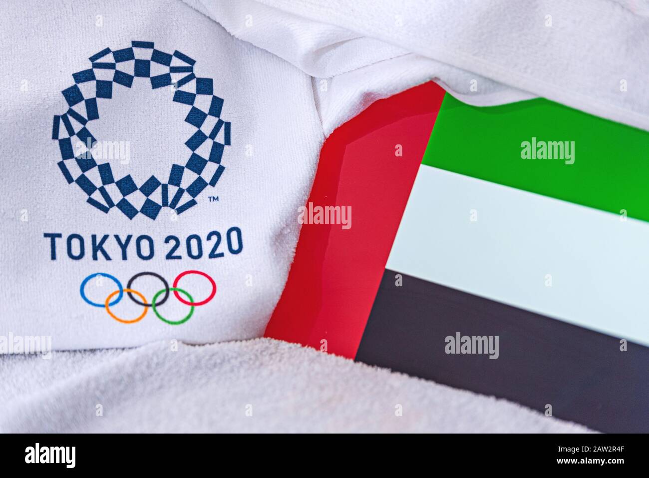 TOKYO, JAPAN, FEBRUARY. 4, 2020: United Arab Emirates National flag ...