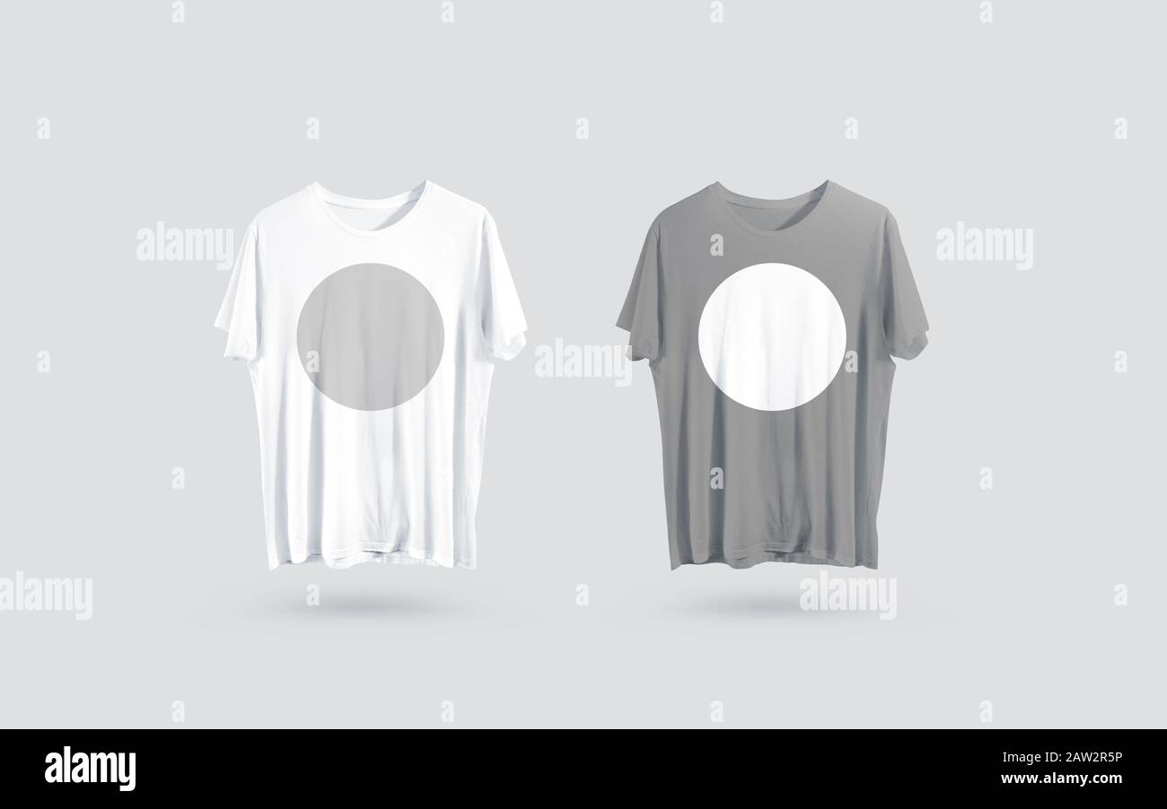 Blank grey and white t-shirt front side view, design mockup Stock Photo ...