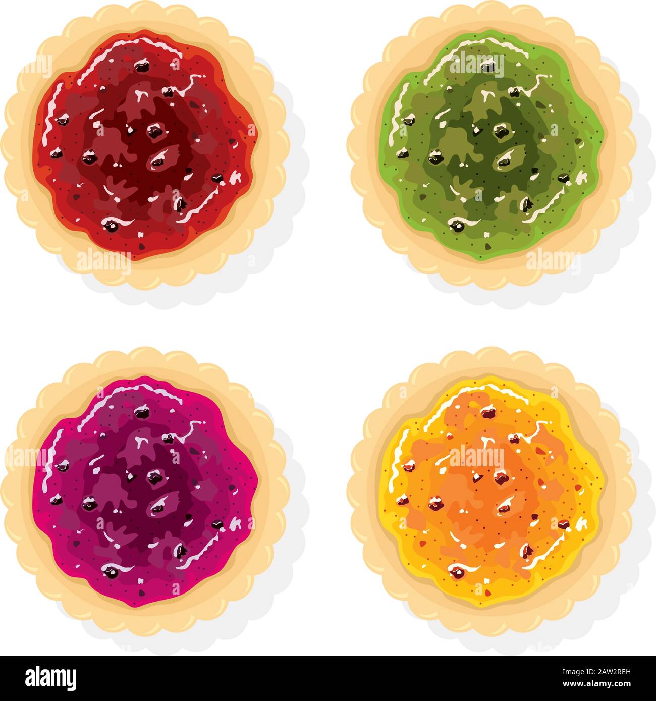 vector jam pie set. fruit tart with tasty berry jam filling isolated on ...
