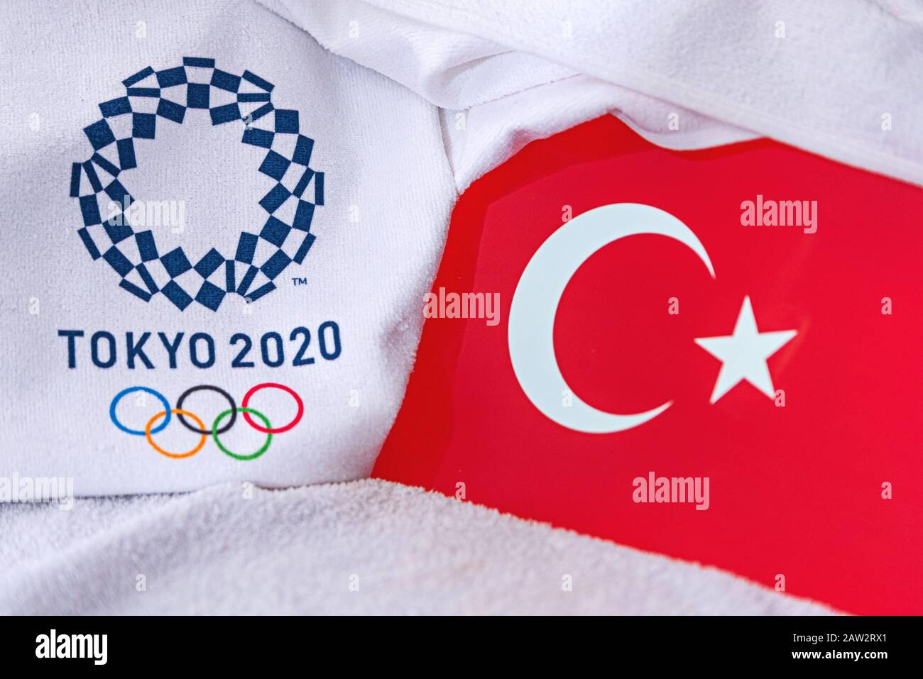 TOKYO, JAPAN, FEBRUARY. 4, 2020: Turkey National flag, official logo of ...