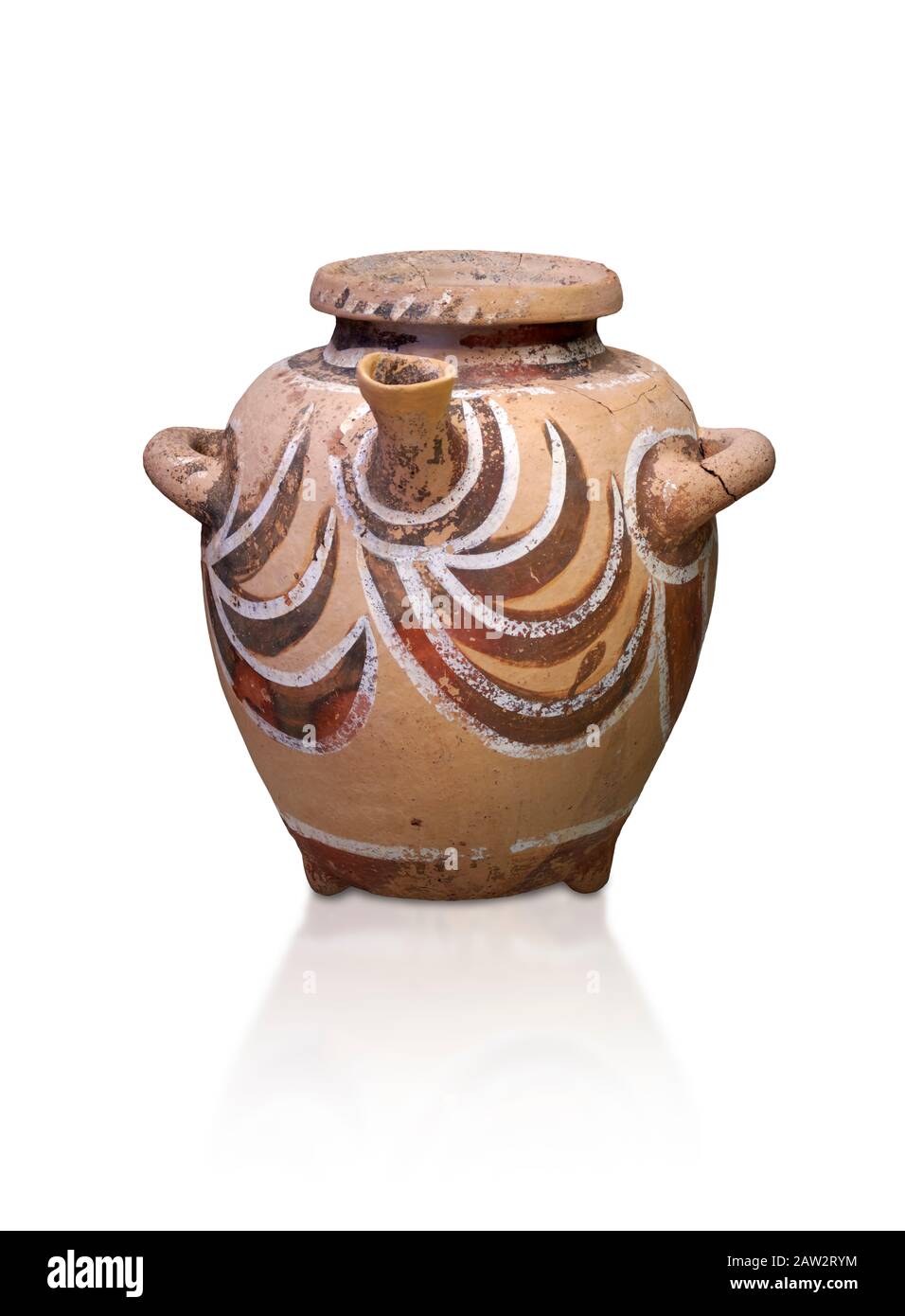 Luxury Minoan Kamares Ware pot with spout and lid with polychrome ...