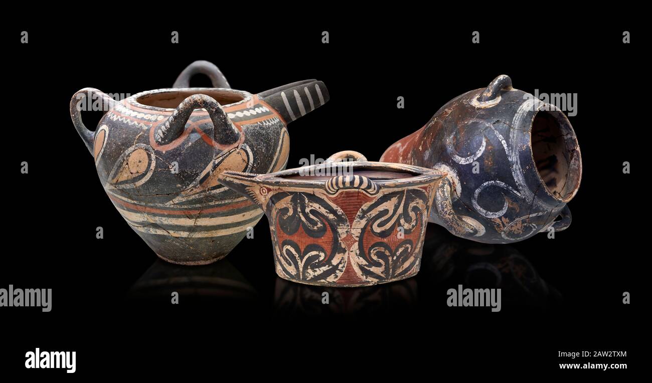 Minoan Kamares Ware vessels with polychrome decorations, Phaistos ...