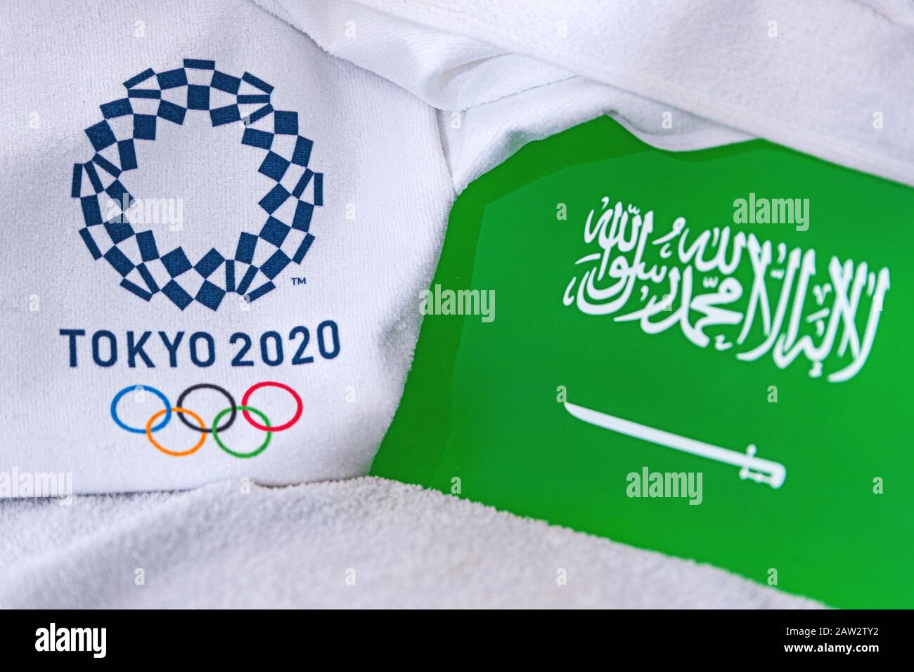 TOKYO, JAPAN, FEBRUARY. 4, 2020: Saudi Arabia National flag, official ...