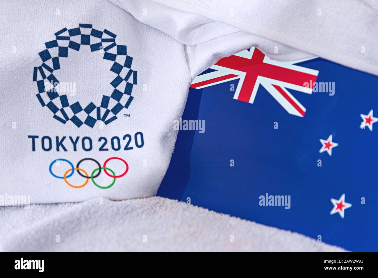 TOKYO, JAPAN, FEBRUARY. 4, 2020: New Zealand National flag, official ...