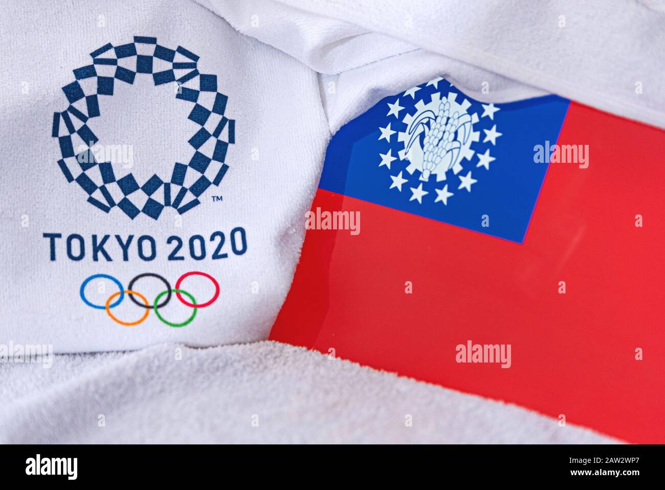 TOKYO, JAPAN, FEBRUARY. 4, 2020: Burma, Myanmar National flag, official ...
