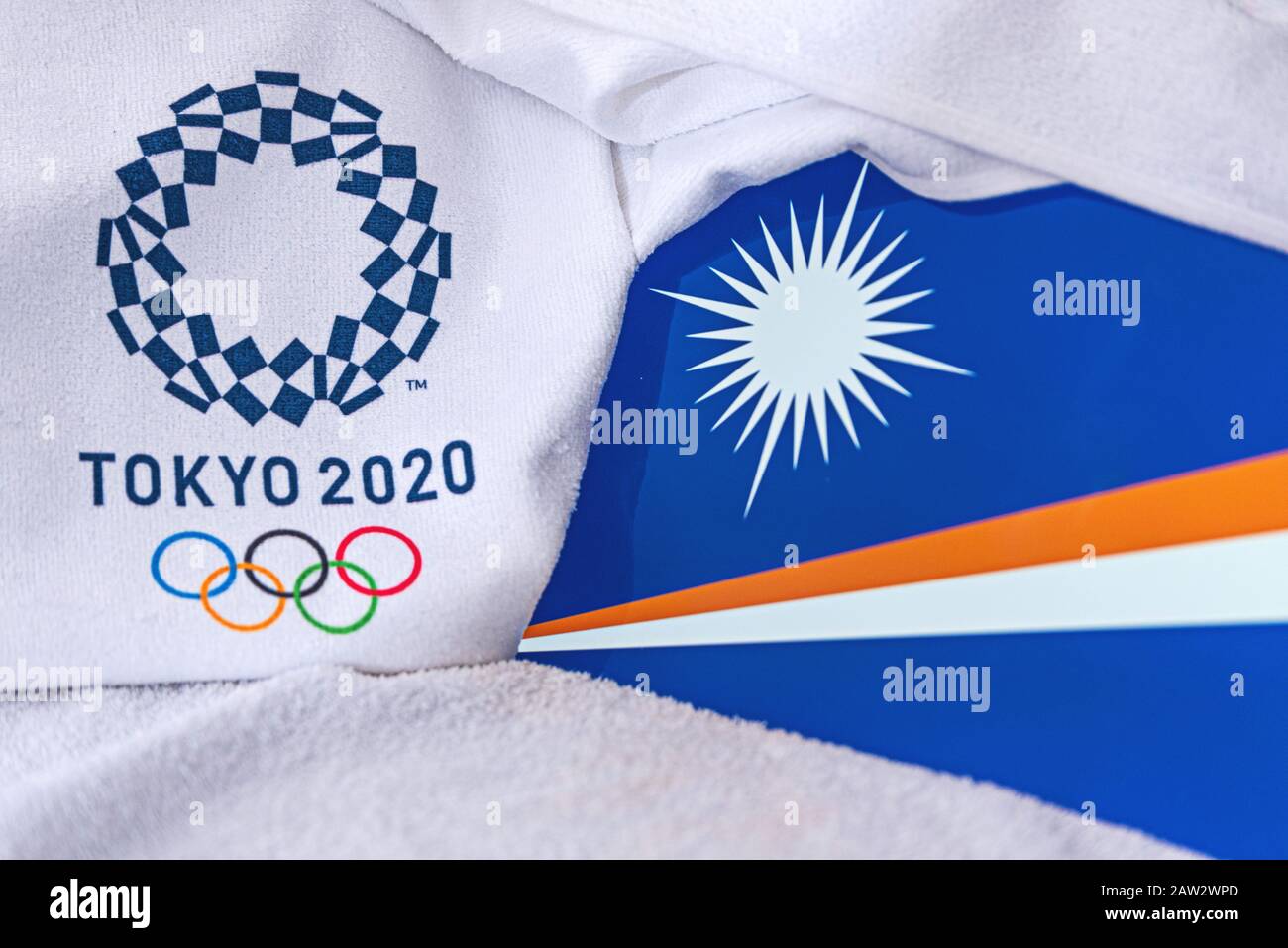 TOKYO, JAPAN, FEBRUARY. 4, 2020: Marshall Islands National flag ...