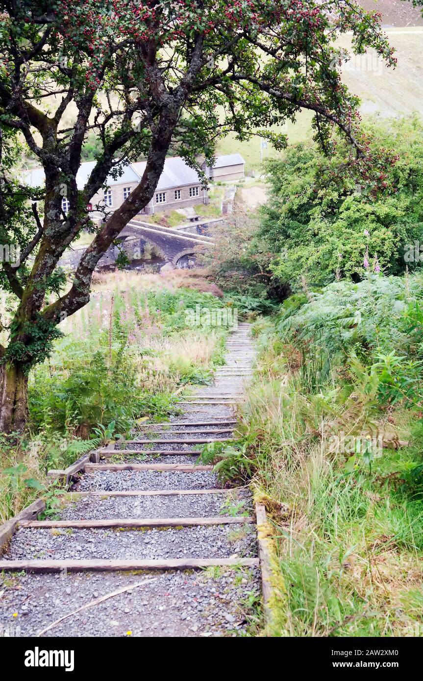 Man made steps and path leading to the Elan Valley visitor centre Stock ...