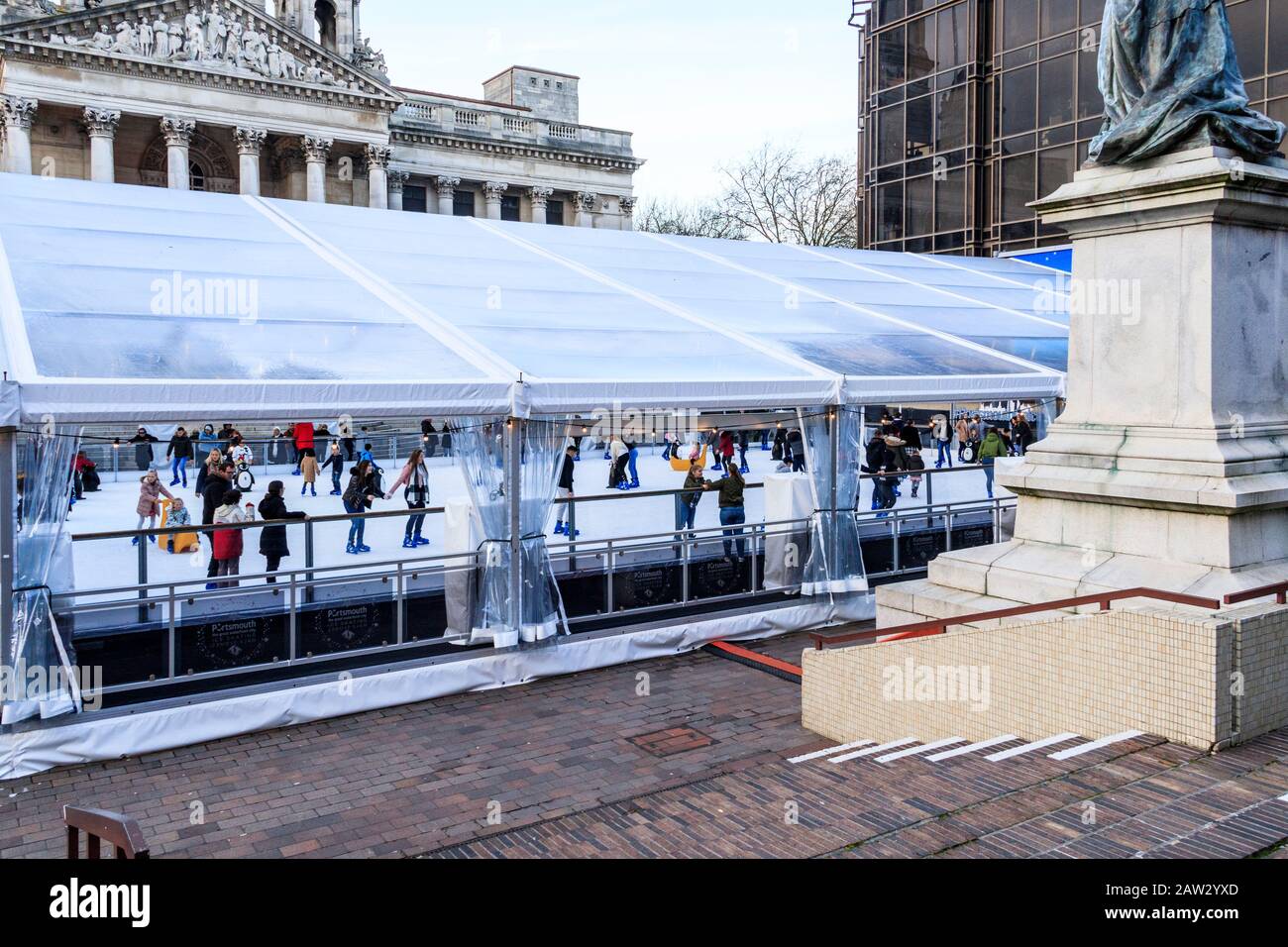 Portsmouth Guildhall ice rink, a temporary outdoor ice skating facility ...