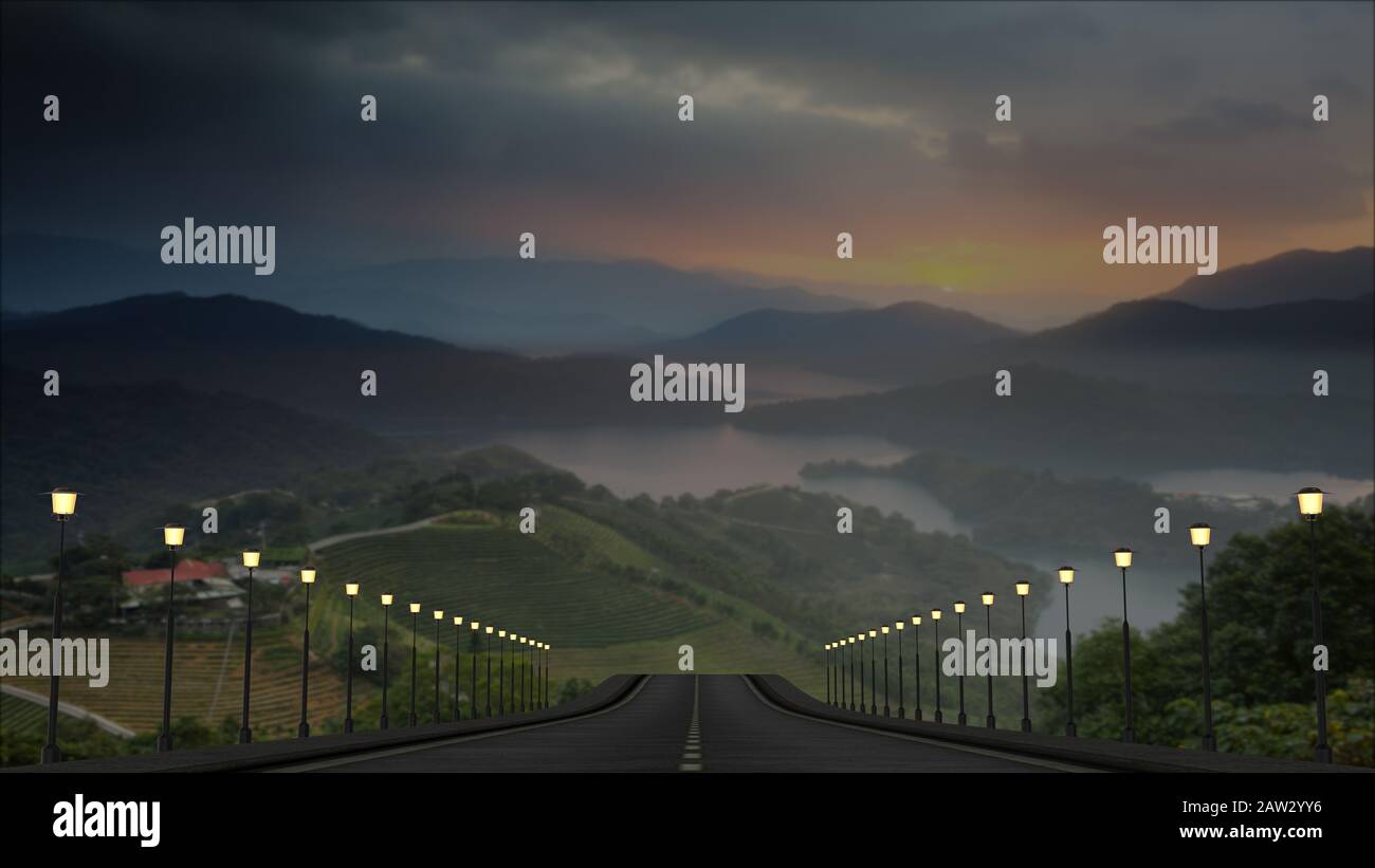 The 3d rendering of the road to beautiful place Stock Photo - Alamy