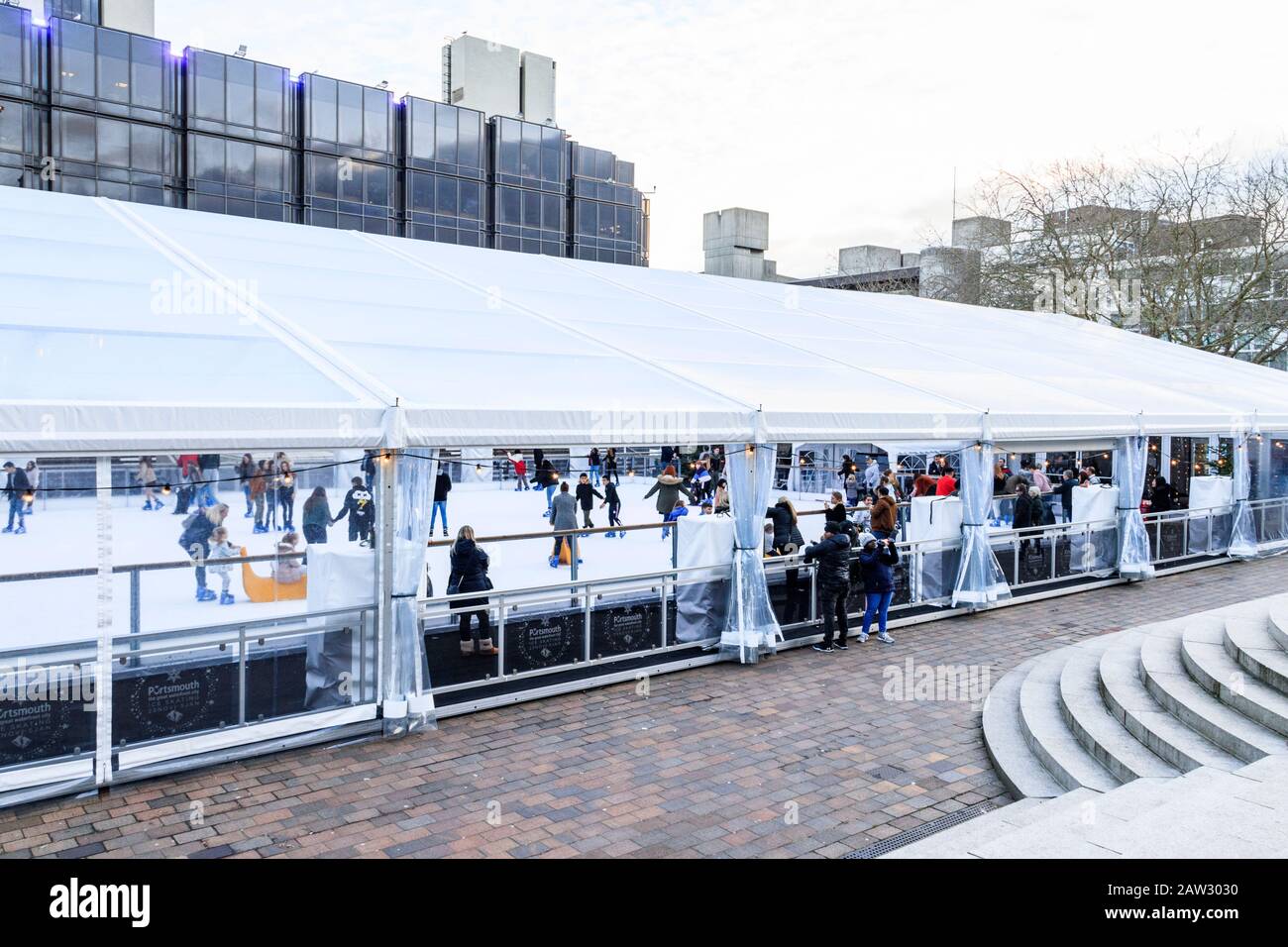 Portsmouth Guildhall ice rink, a temporary outdoor ice skating facility ...