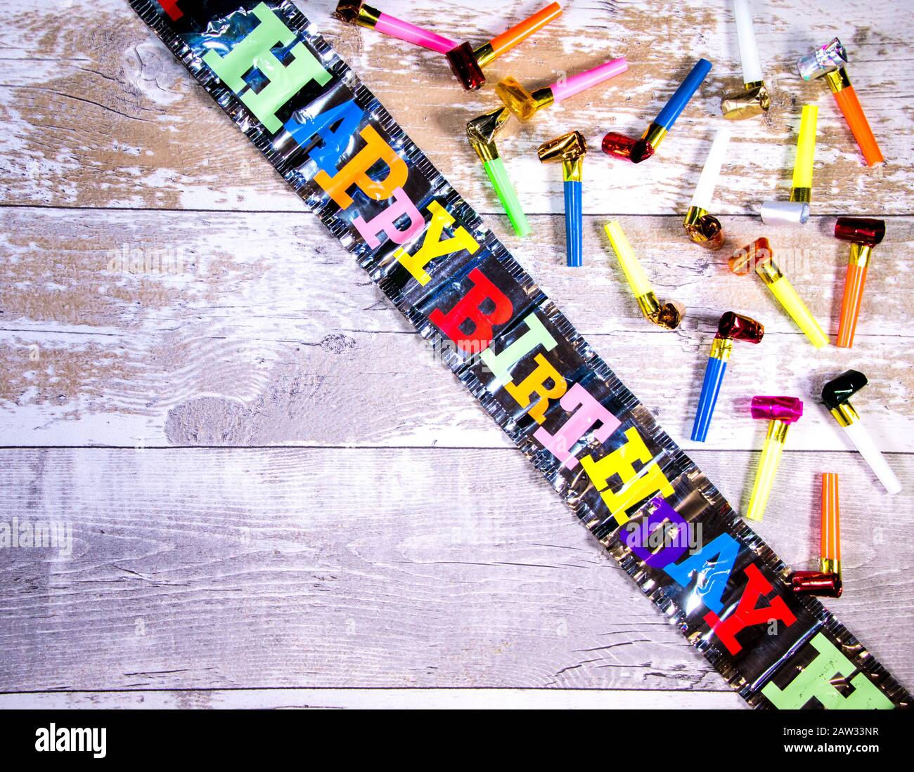 A birthday background with celebration items across the picture Stock ...