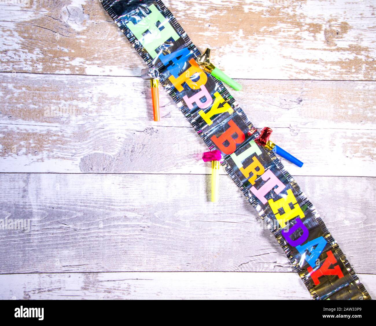 A birthday background with celebration items across the picture Stock ...