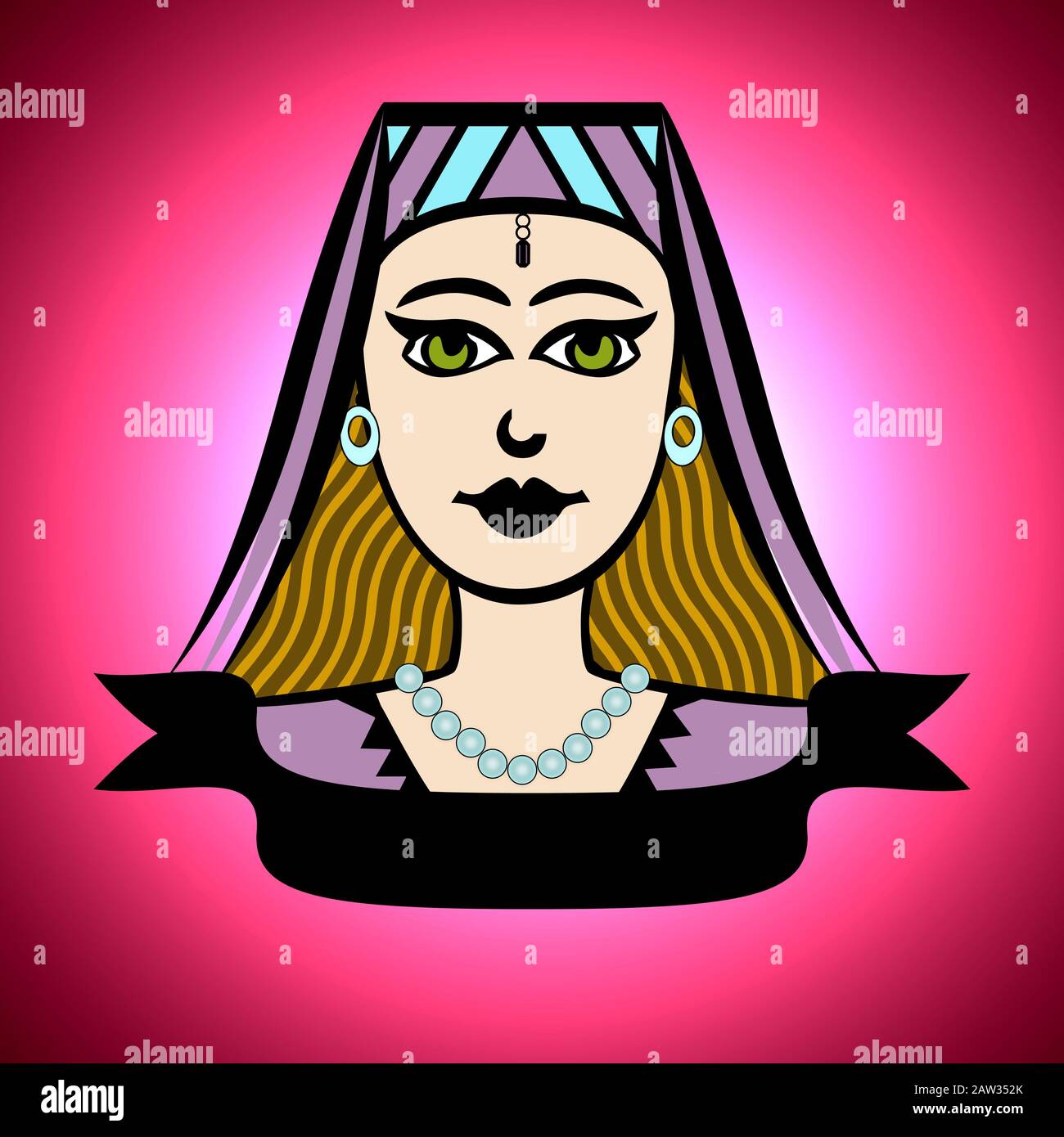 Illustration of a cute princess face on a colorful background with a ...