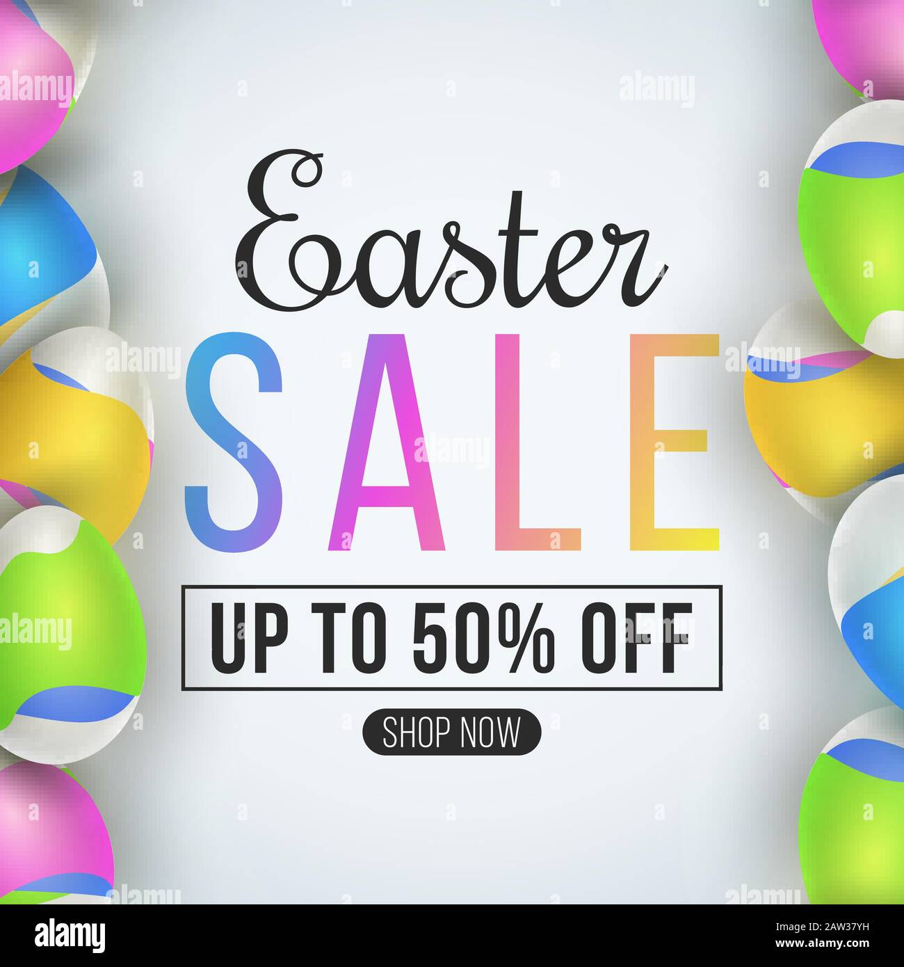 Easter big sale poster. Eggs with a pattern of colorful waves. Fluid ...