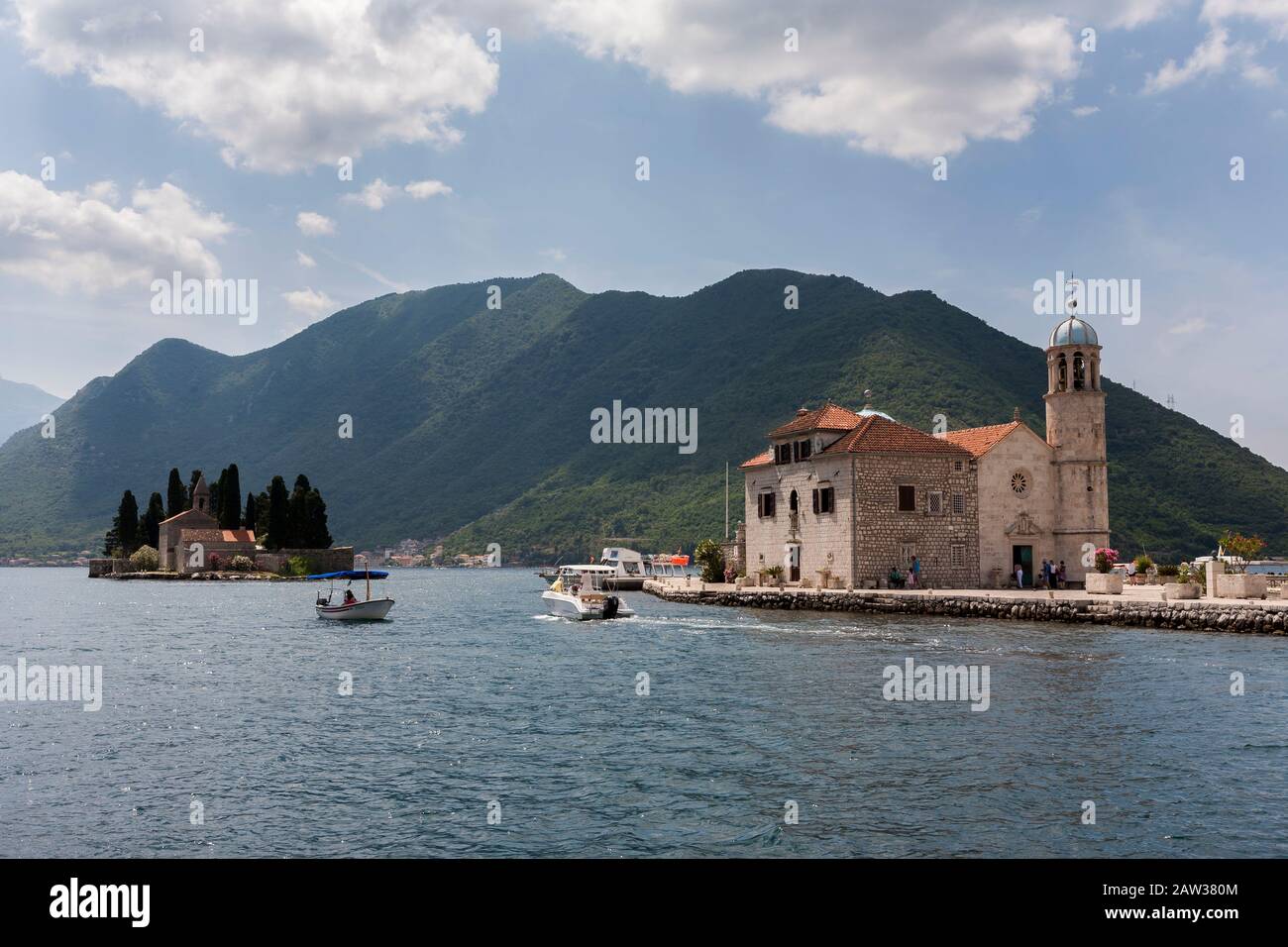 The twin islets of Gospa od Škrpjela (Our Lady of the Rocks) and Ostrvo ...