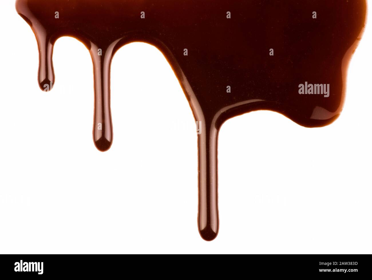 Melted chocolate dripping on white background Stock Photo - Alamy