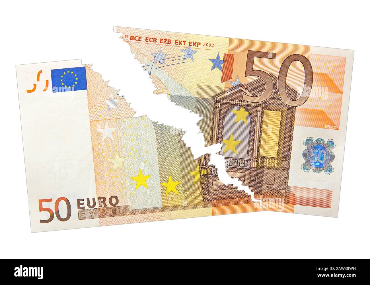 ripped fifty euro bank note isolated on white Stock Photo - Alamy