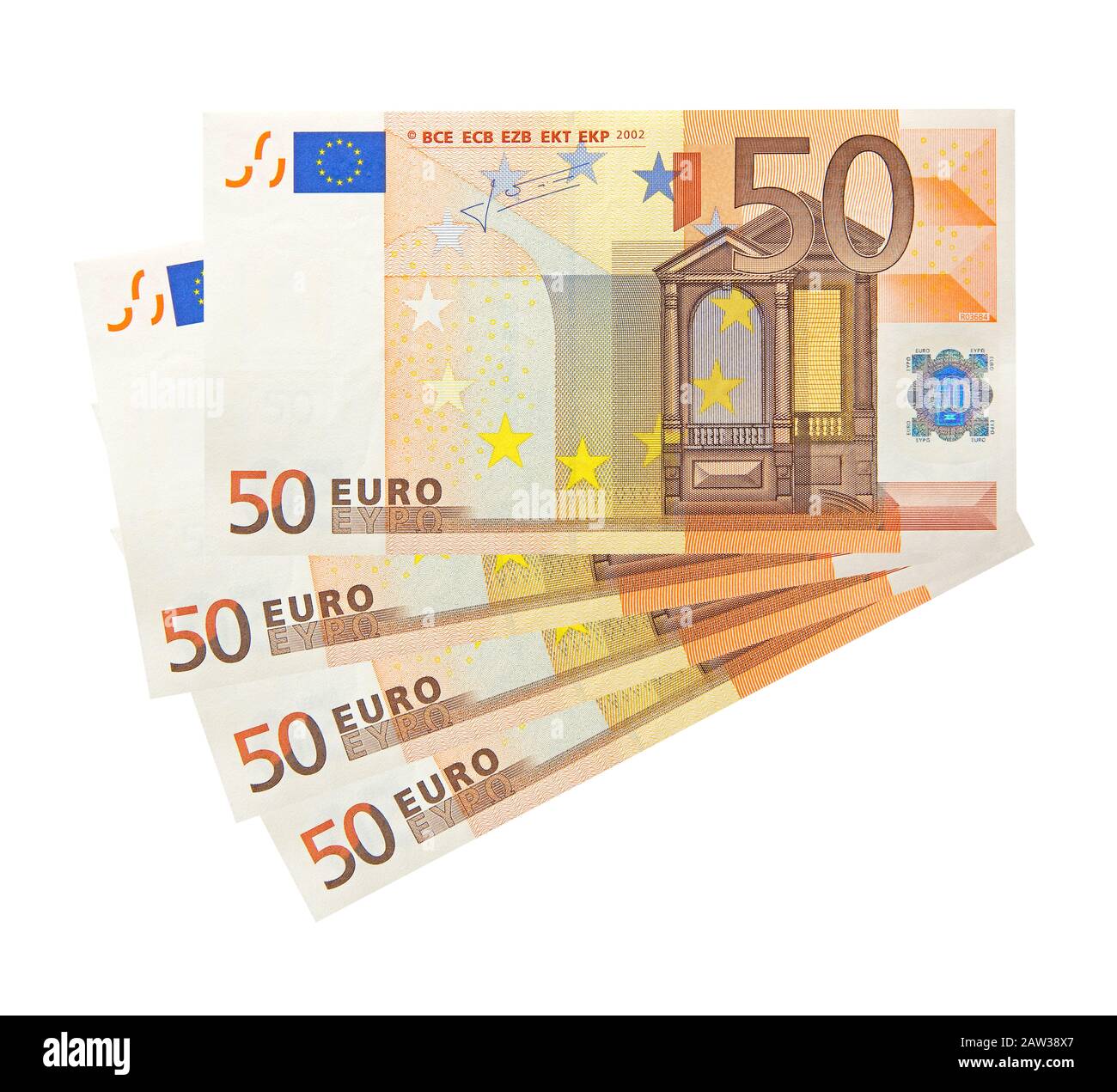 50 Euro banknote fanned out - isolated on white background Stock Photo ...