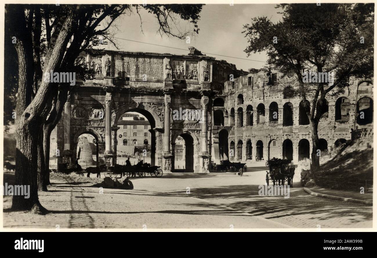1918 ca. , ROMA , ITALY : The COLOSSEO - COLISEUM and the Meta Sudans ...
