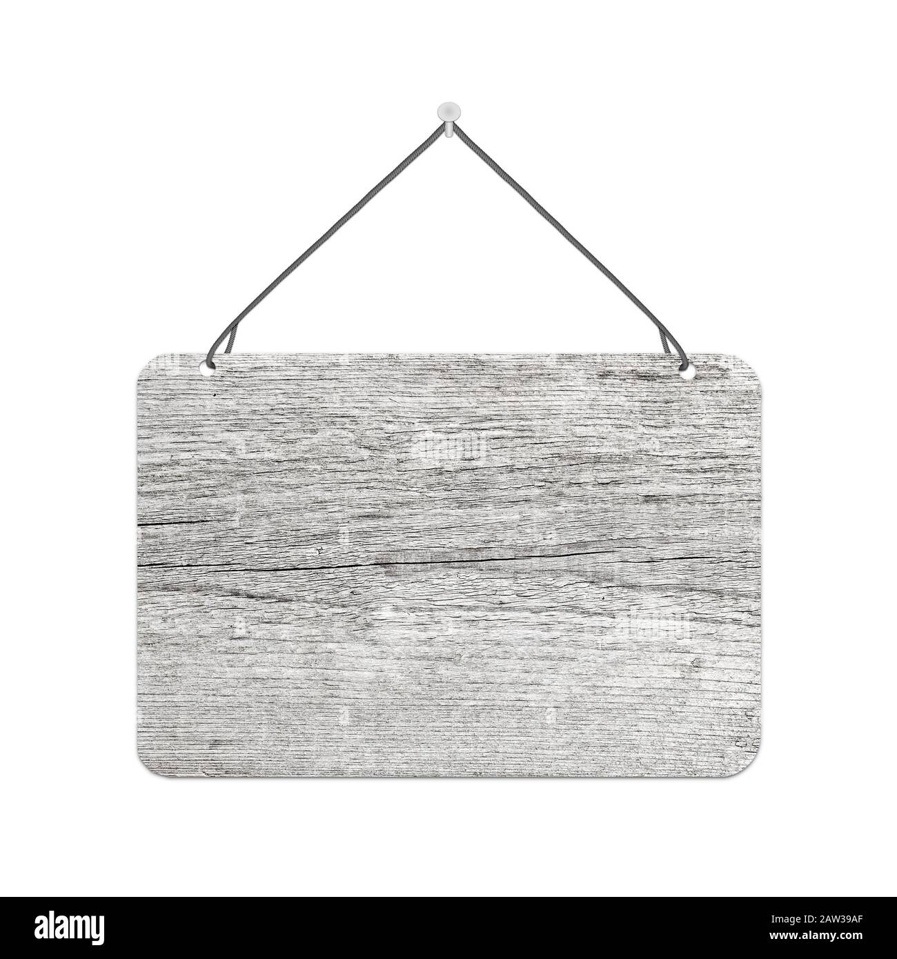empty hanging wooden sign isolated on white background Stock Photo - Alamy