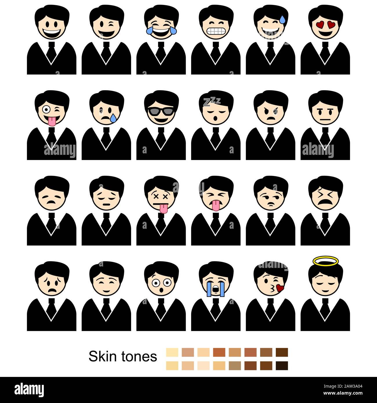 Icon set showing different facial expressions and emotions shown by ...