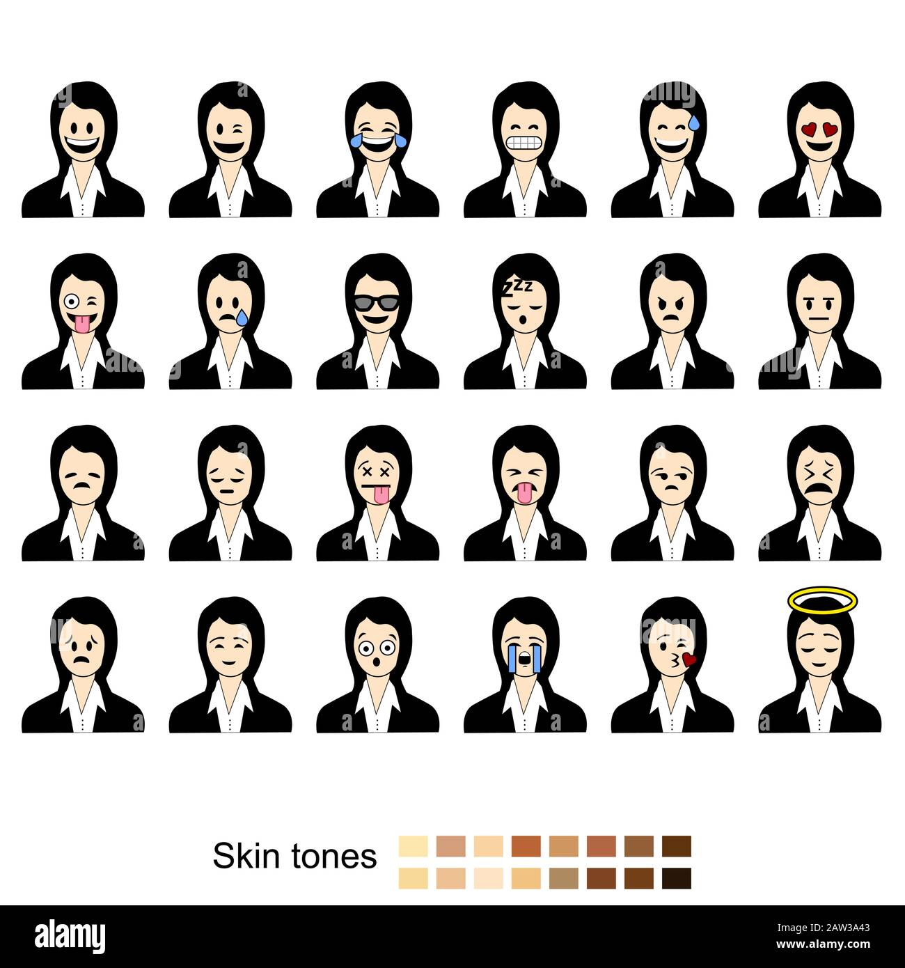 Icon set showing different facial expressions and emotions shown by ...