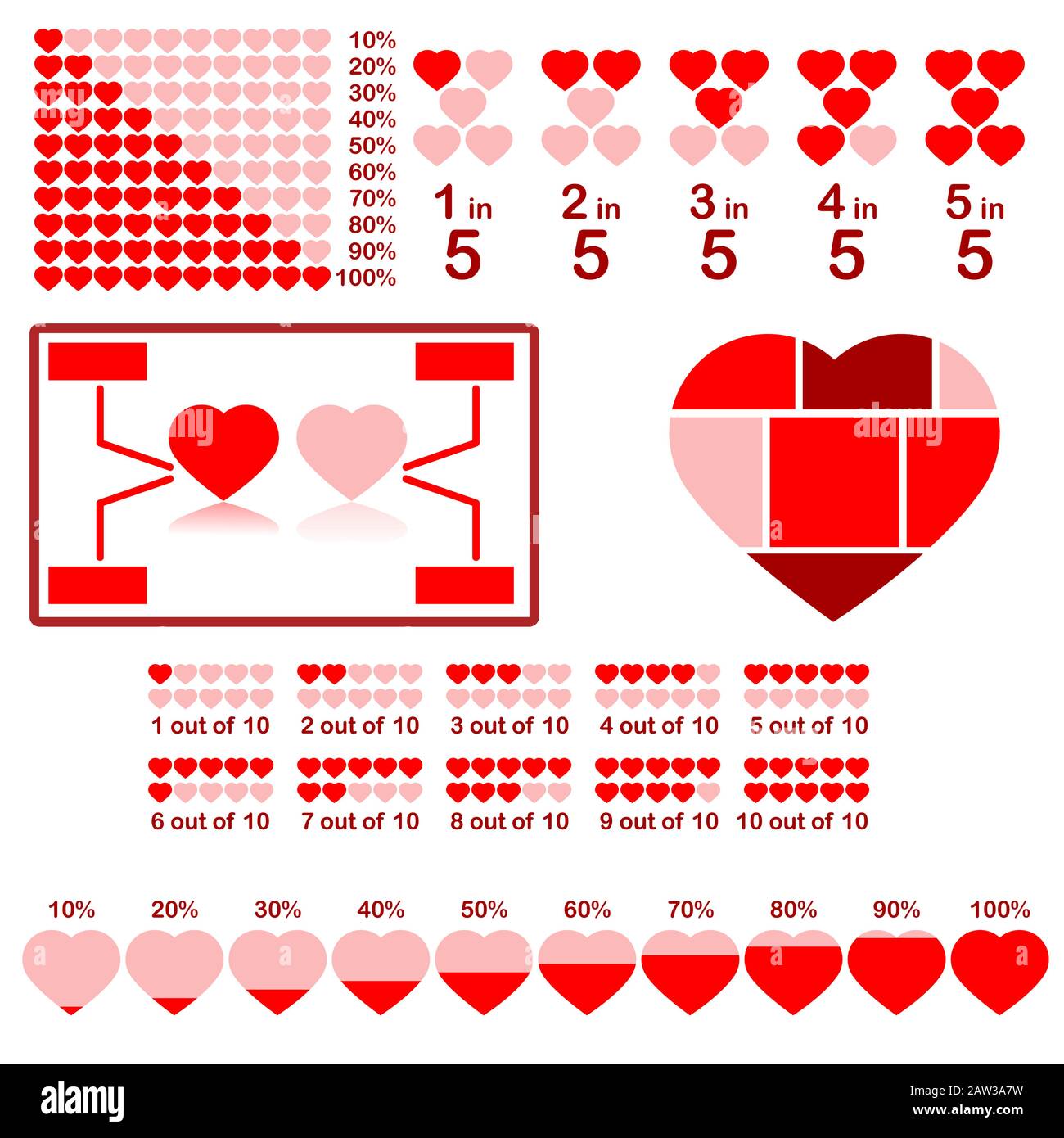Infographic elements showing a heart and different styles of ...