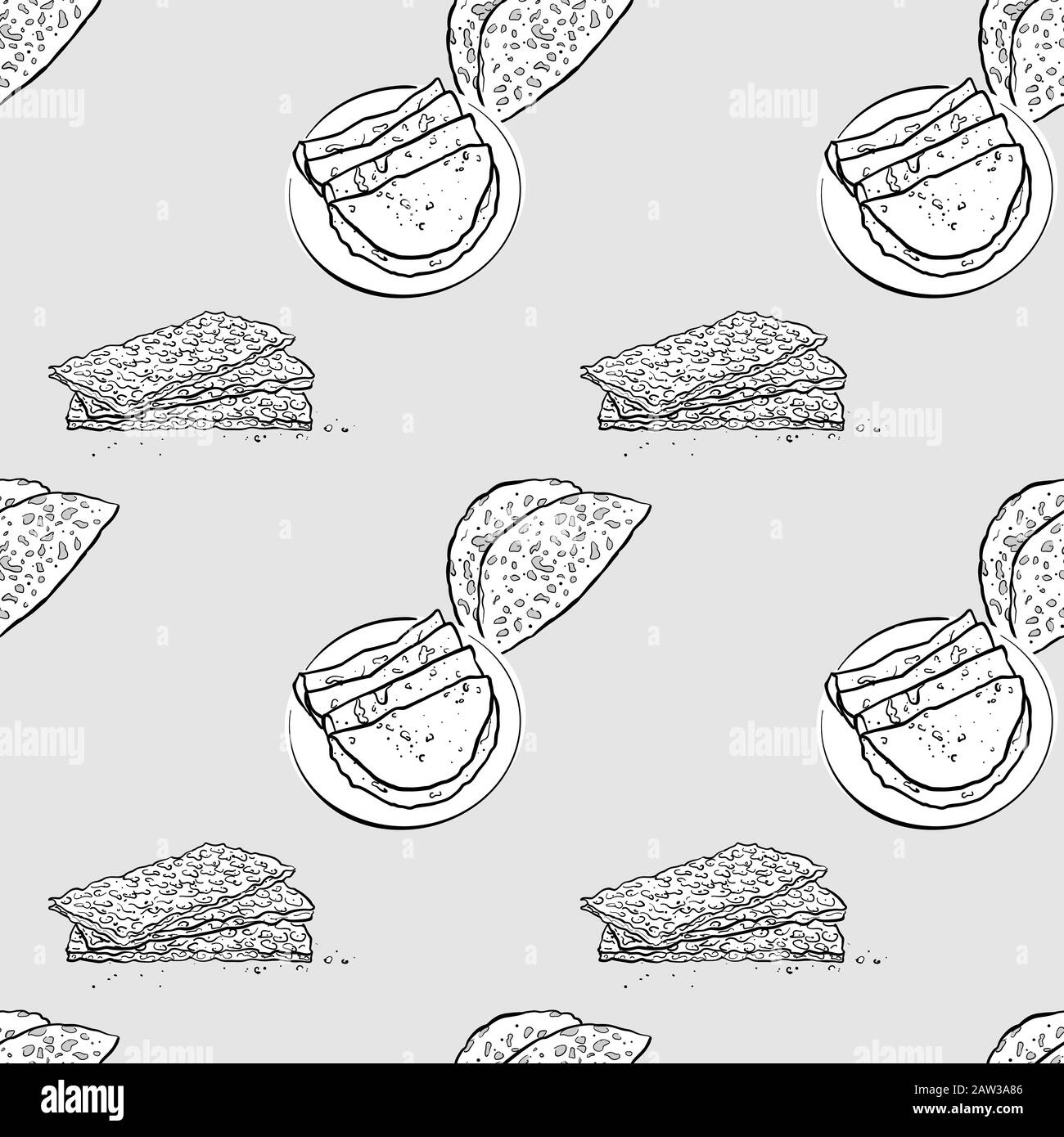 Flatbrød seamless pattern greyscale drawing. Useable for wallpaper or ...