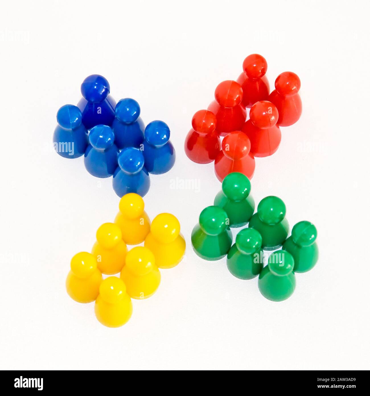 four groups of six different colored figures isolated on white ...