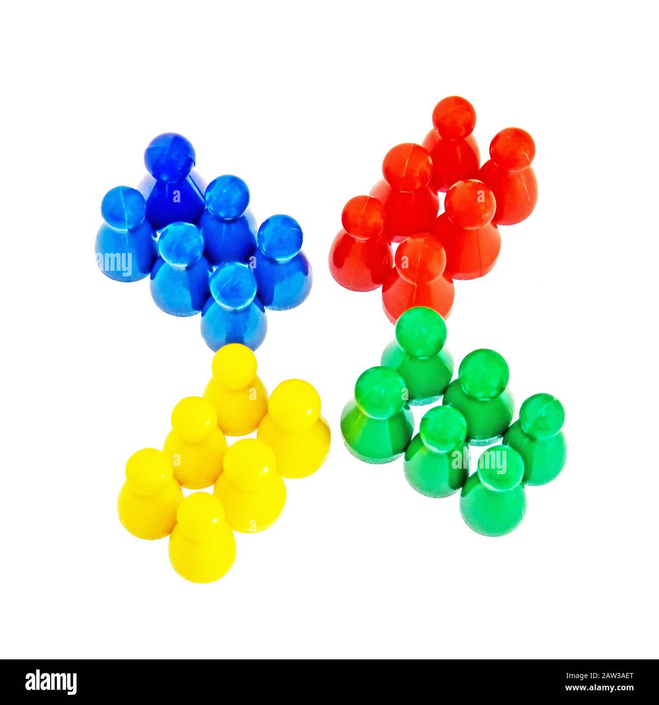four groups of six different colored figures isolated on white ...