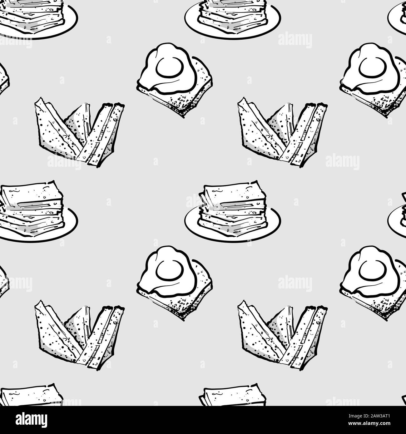 Kaya toast seamless pattern greyscale drawing. Useable for wallpaper or ...