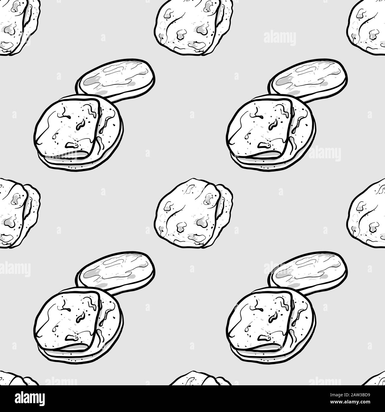 Kulcha seamless pattern greyscale drawing. Useable for wallpaper or any ...