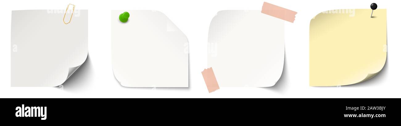 vector collection of sticky papers with pin needle or adhesive tape ...