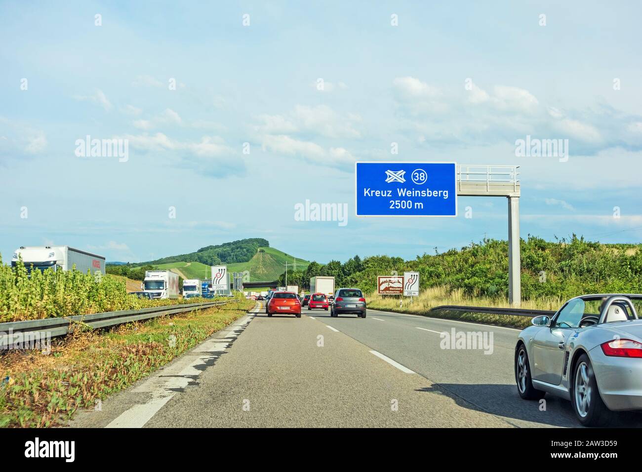 Highway A6 (Autobahn) near town Weinsberg, interchange "Kreuz Weinsberg ...