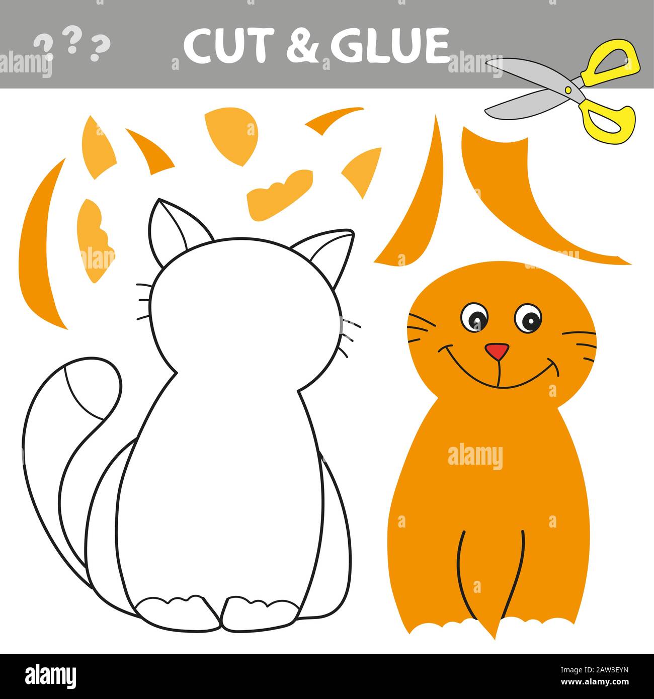 Education paper game for children, Cat. Use scissors and glue to create ...