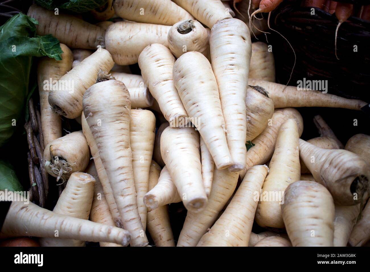 Piccolo parsnips for sale on a counter in Borough Market Stock Photo ...