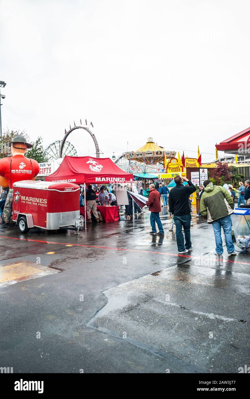 U.S. Marines recruiting kiosk at the Puyallup Fairgrounds in Washington ...