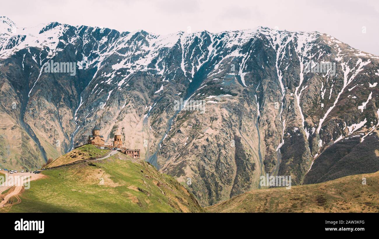 Stephantsminda, Georgia. Gergeti Trinity Church Or Tsminda Sameba ...